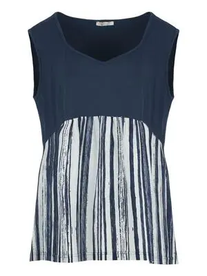 CONQUISTA Striped Viscose Blend Tank Top - Blue