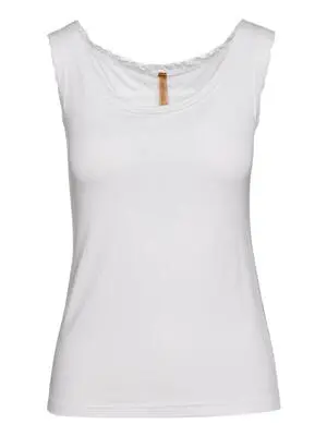 CONQUISTA Sleeveless Scoop Neck Top With Raw Edge Frills - White