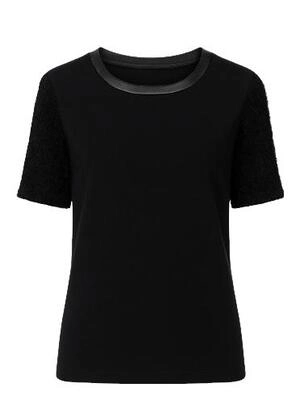 CONQUISTA Half Sleeve Top With Decorative Trim And Zipped Back - Black