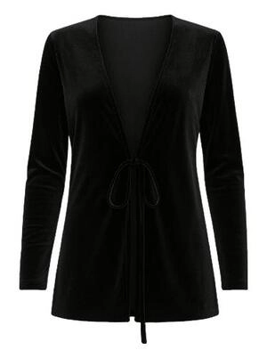 CONQUISTA Velvet Cardigan With Tie Detail - Black