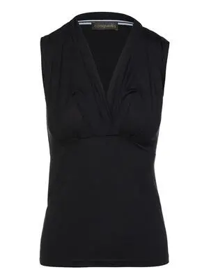 CONQUISTA Sleeveless Faux Wrap Top - Black