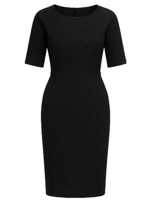CONQUISTA Straight Elbow Sleeve Dress With Brocade Floral Pattern - Black