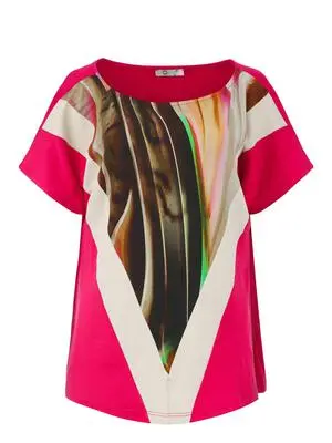 CONQUISTA Vibrant Abstract Boat Neck Top - Pink