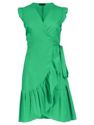 CONQUISTA Sleeveless Ruffled Wrap Dress In Viscose Poplin - Green