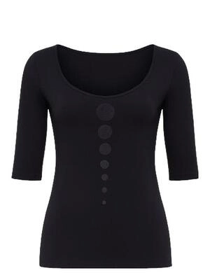 CONQUISTA Conquista Faux Leather Detail Top With V-Neck And Half Sleeves