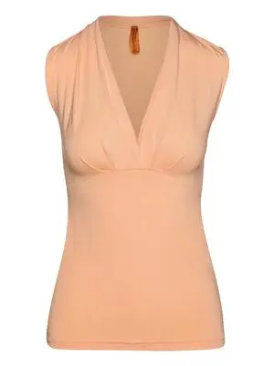 CONQUISTA Sleeveless Faux Wrap V-neck Top - Orange