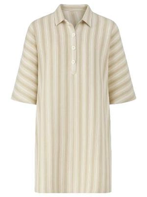 CONQUISTA Oversized Striped Linen Blend Dress - Gold