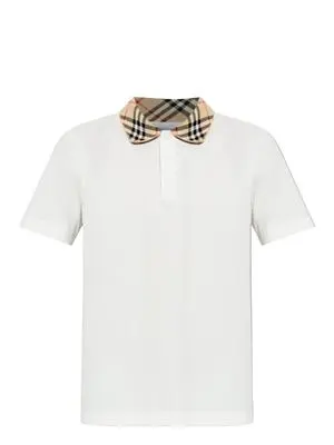 Burberry Classic Fit Check-collar Cotton Polo Shirt - White