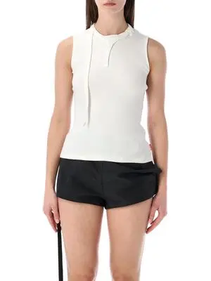 DIESEL® Sleeveless Ribbed Zip-front Top With Tie Strap - White