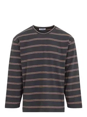 JIL SANDER Jil Sander Men's Striped Long-Sleeve Cotton T-Shirt Grey