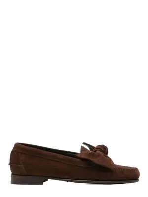 Hereu Corbati Suede Leather Loafers With Bow Detailing - Brown