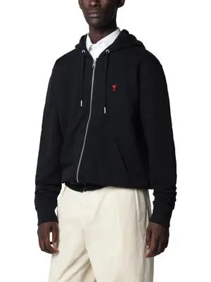 AMI Paris De Coeur Zip-up Hoodie - Black
