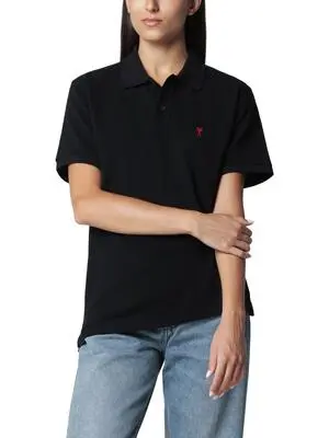 AMI Paris De Cœur Polo Shirt - Black