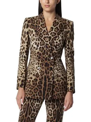 Dolce & Gabbana Dolce & Gabbana Leopard-Print Double-Breasted Wool Jacket Brown