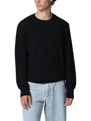 AMI Paris Wool Crewneck Sweater With De Cœur Embroidery - Black