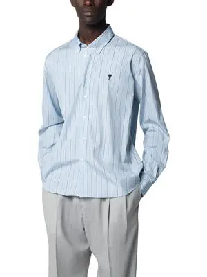 AMI Paris Light Striped De Coeur Shirt - Blue