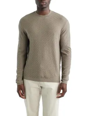 Emporio Armani Geometric Stitch Virgin Wool Crewneck Sweater - Solid Medium Beige