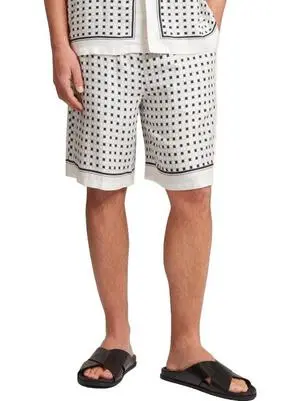 Ted Baker London Geometric Print Cotton And Linen Shorts - Ecru