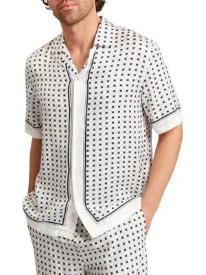 Ted Baker London Ferran Geometric Print Cotton & Linen Camp Shirt - Ecru