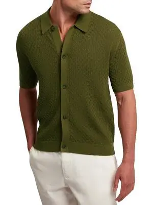 Ted Baker London Domati Texture Knit Short Sleeve Button-up Shirt - Khaki