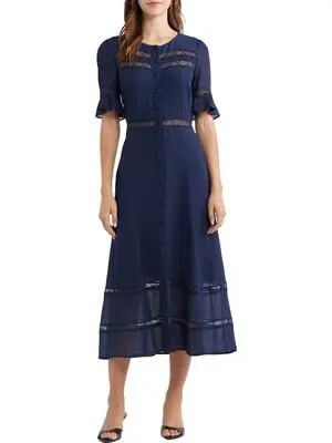 REFORMATION Woodson Lace Detail Shirtdress - Navy