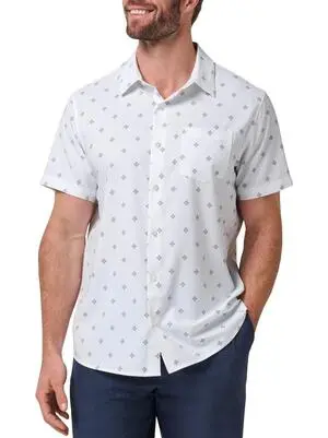 Travis Mathew Techwoven Seaside Print Short Sleeve Performance Button-up Shirt - White