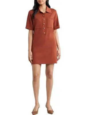 Eliza J Polo Sweater Dress With Golden Dome Buttons - Rust
