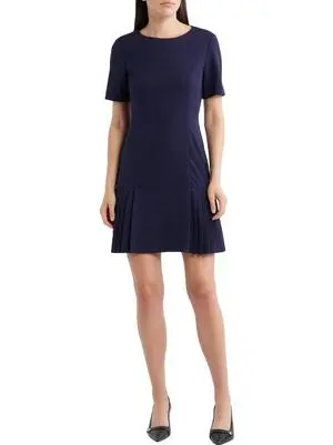 TAHARI ASL Pleated Detail Short Sleeve Dress - Navy