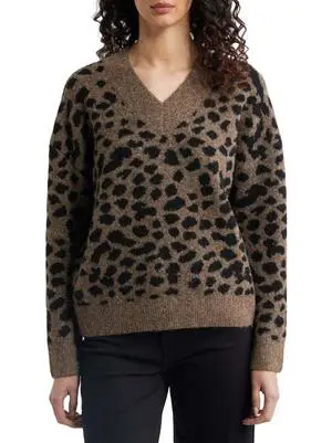 Rails Rae V-neck Animal Print Sweater - Hazelnut Spotted