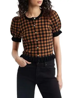 Rails Lora Gingham Short Sleeve Cardigan - Brown/black Gingham
