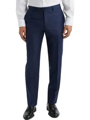 CANALI Siena Regular Fit Flat Front Solid Wool Suit Pants