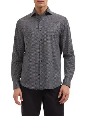 Bugatchi Devon Ooohcotton® Microprint Button-up Shirt Black