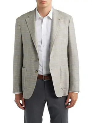 Canali Kei Trim Fit Plaid Wool & Silk Blend Sport Coat - Beige