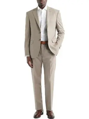 Canali Siena Regular Fit Tan Mélange Stretch Wool Suit - Beige