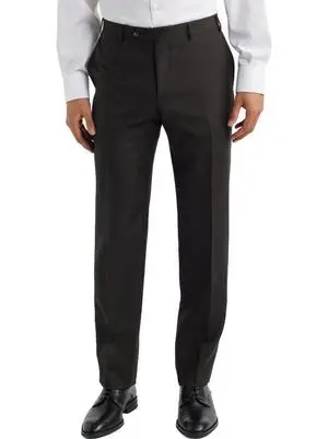 Canali Siena Regular Fit Flat Front Solid Wool Suit Pants - Brown