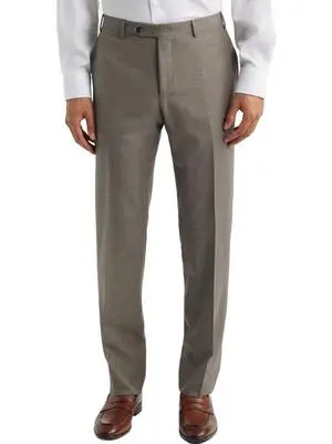 Canali Siena Regular Fit Flat Front Solid Wool Suit Pants - Beige