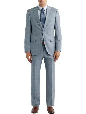BOSS Huge Slim Fit Grey Plaid Virgin Wool Suit - Blue/grey