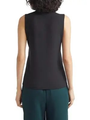 Vince Jersey Shell With Shirred Crewneck - Black