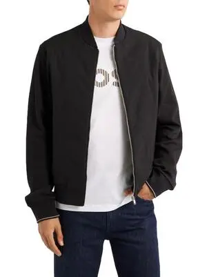 BOSS Hybrid Bomber Jacket With Woven Front - Black