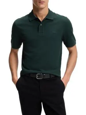 BOSS Pallas Solid Cotton Piqué Polo - Open Green