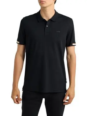 BOSS Parlay Solid Cotton Piqué Polo - Black