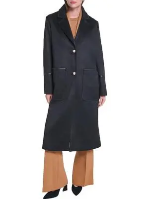 Karl Lagerfeld Paris Single Breasted Coat With Faux Leather Trim - Black