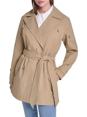 Karl Lagerfeld Paris Embellished Short Trench Coat - Khaki