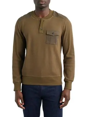 Brooks Brothers Waffle Stitch Stretch Cotton & Wool Henley - Green