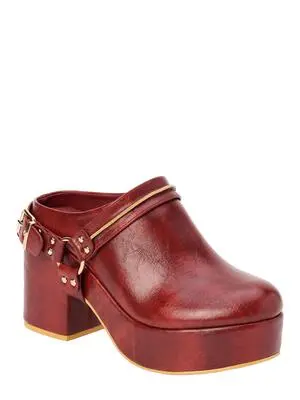 Matisse Sawyer Block Heel Platform Clogs With Harness Detail - Brick