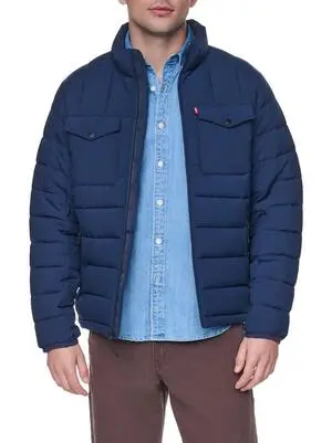 LEVI'S Quilted Stand Collar Puffer Jacket - Navy