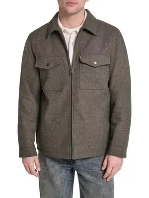LEVI'S Zip Front Plaid Shirt Jacket - Olive
