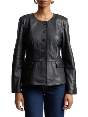 Bagatelle Peplum Leather Jacket - Black