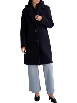 KENNETH COLE Kenneth Cole New York Textured Coat With Hooded Bib Black