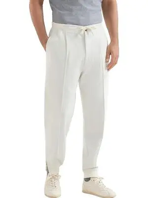 Brunello Cucinelli Cashmere And Cotton French Terry Double Cloth Trousers With Crête Detail And Elasticated Zipper Cuffs - Off-white